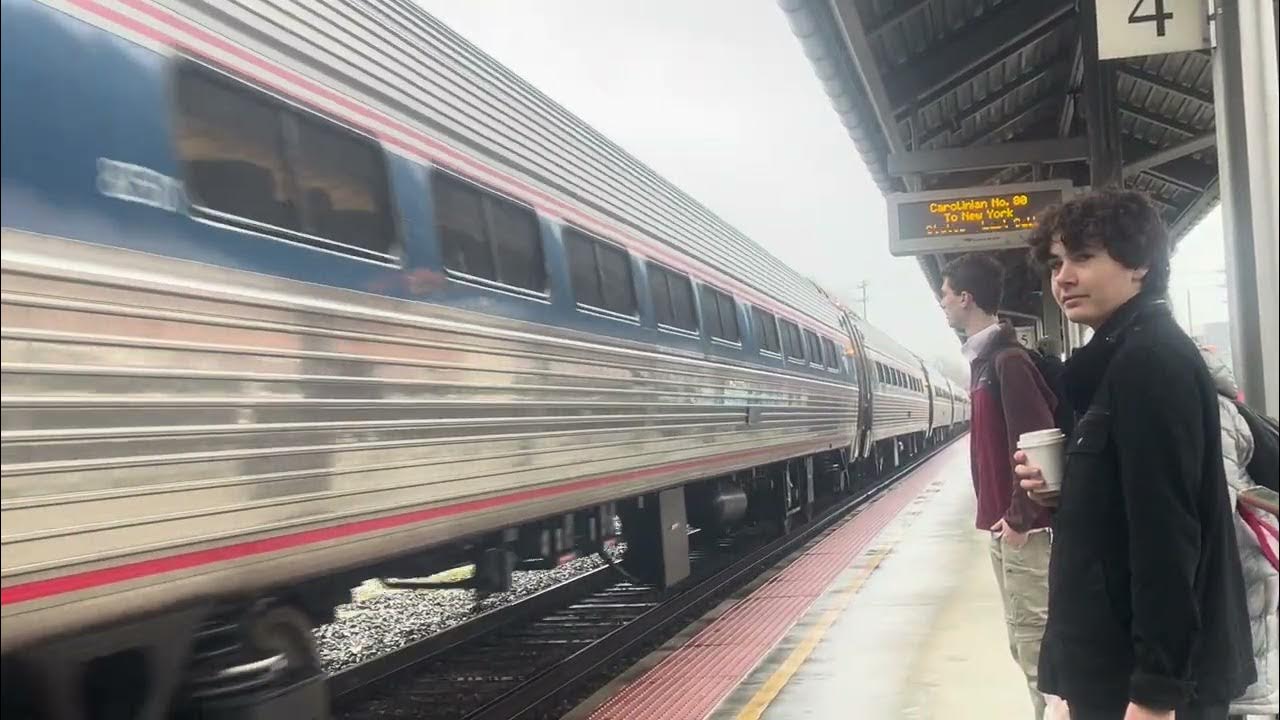 Amtrak P42DC 112 leads Carolinian 80 arriving at Durham NC - YouTube