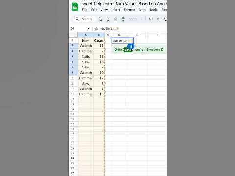 Sum Values Based on Other Cells #googlesheets #query - YouTube