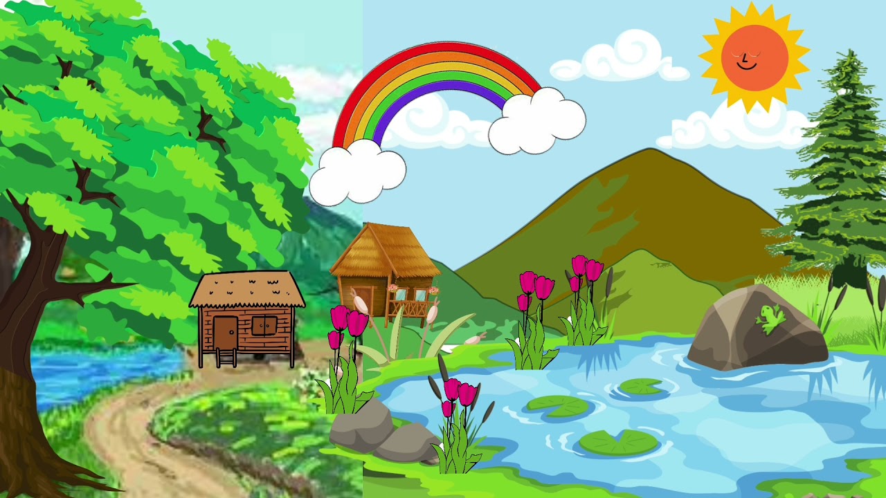 Background Animasi Bergerak Panorama Desa di Tepi Danau - YouTube