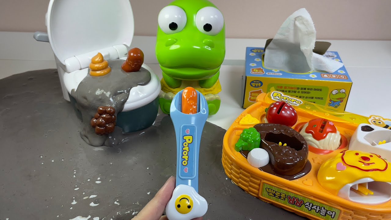 [Toy asmr]Pororo Eating and Potty training with Cement Slime ASMR💩🚽뽀로로 ...