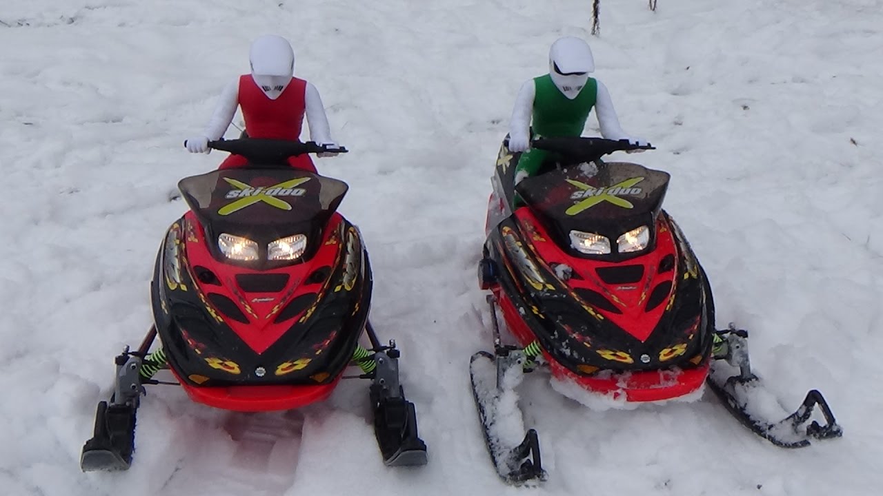Rc snowmobile skidoo new bright test.First snow with my son. - YouTube