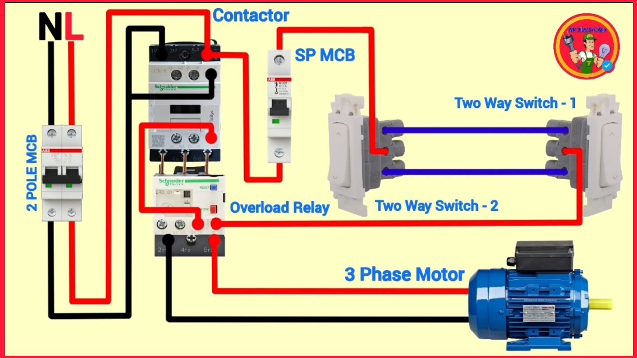 How to turn on and off one motor from Two places with two way switch ...