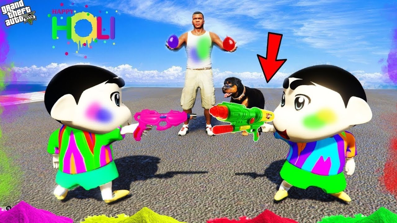 GTA 5 : Franklin Shinchan and Chop Celebrating Holi In GTA 5 ! - YouTube