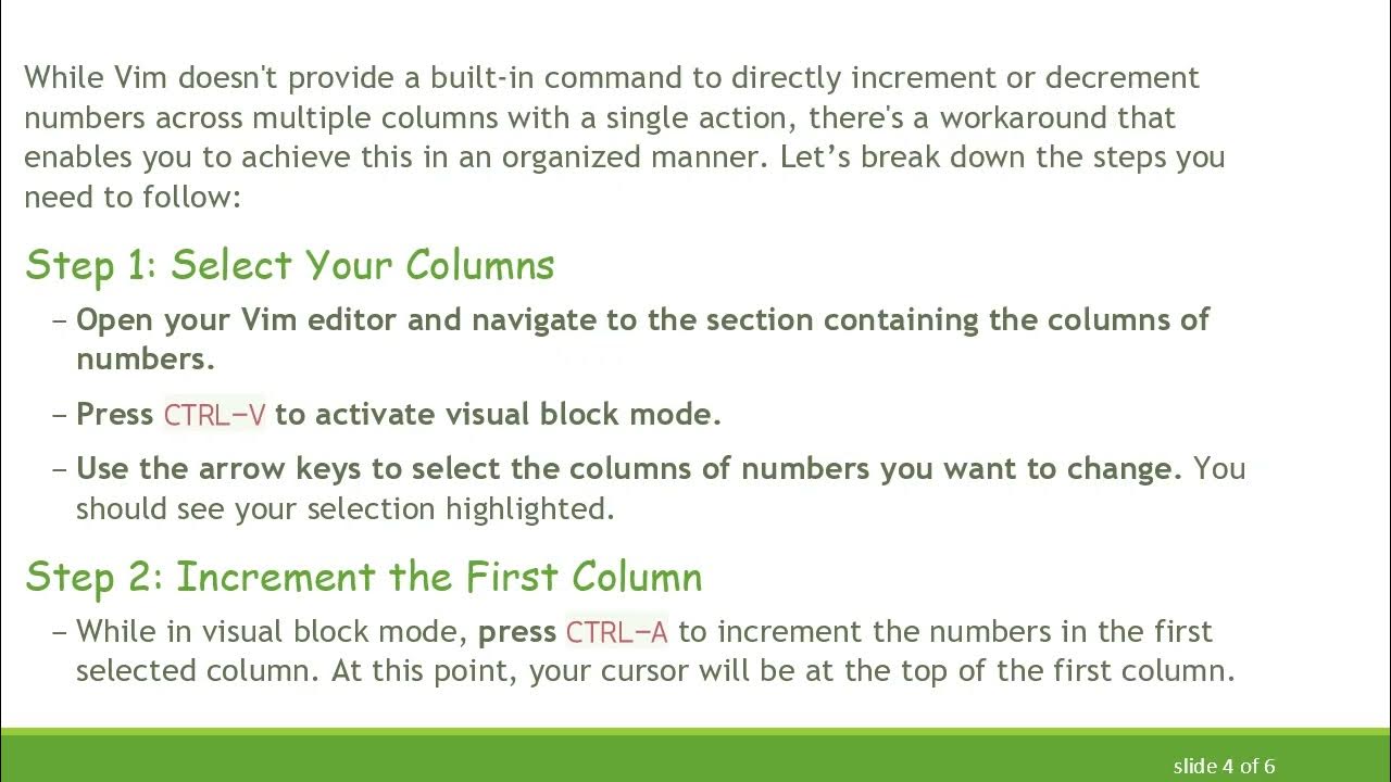 How to Increment and Decrement Values Across Multiple Columns in Vim - YouTube