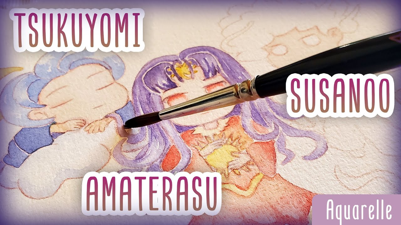 Mihashira no Uzuno Miko - Amaterasu, Tsukuyomi, Susanoo - Aquarelle ...