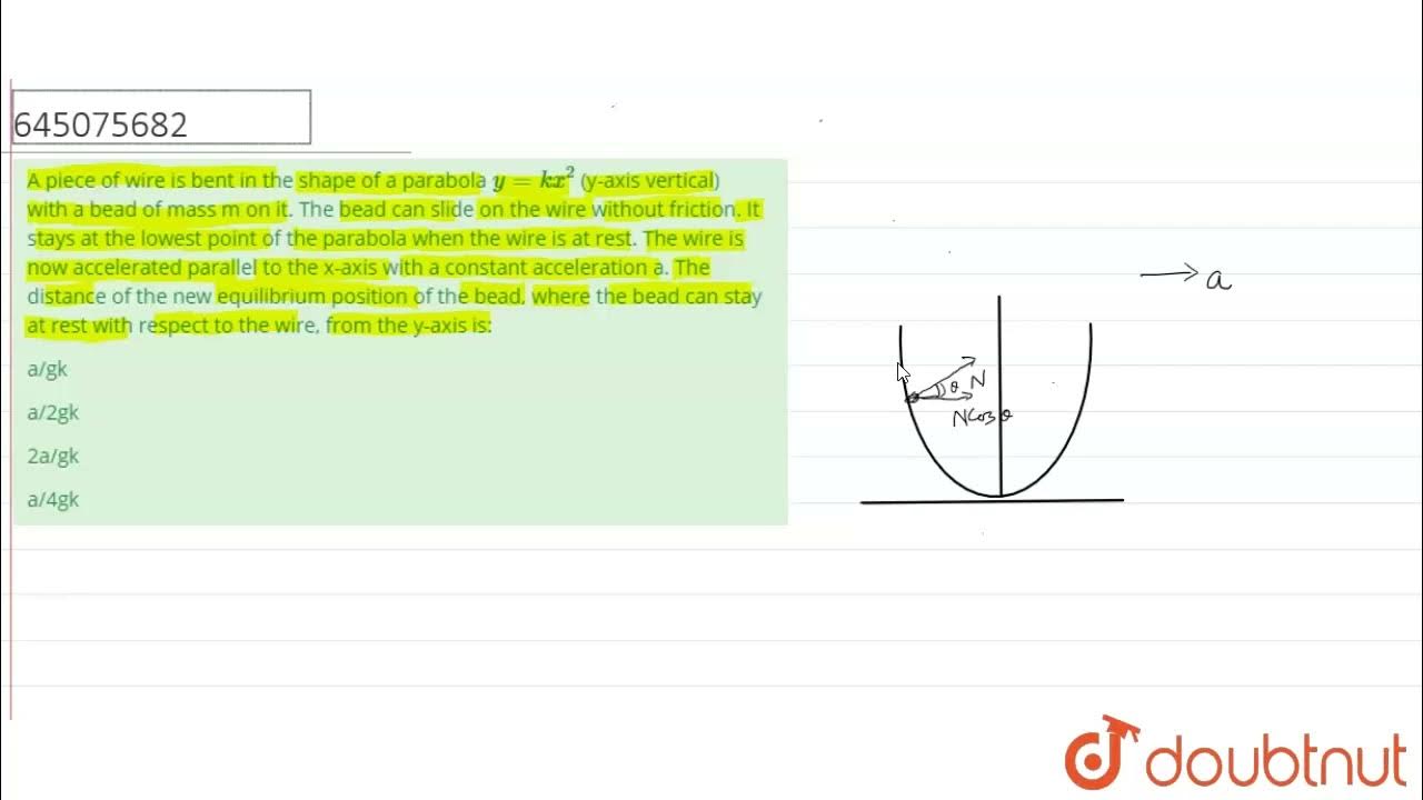 A piece of wire is bent in the shape of a parabola y=kx^(2) (y-axis vertical) with a bead of mas ...