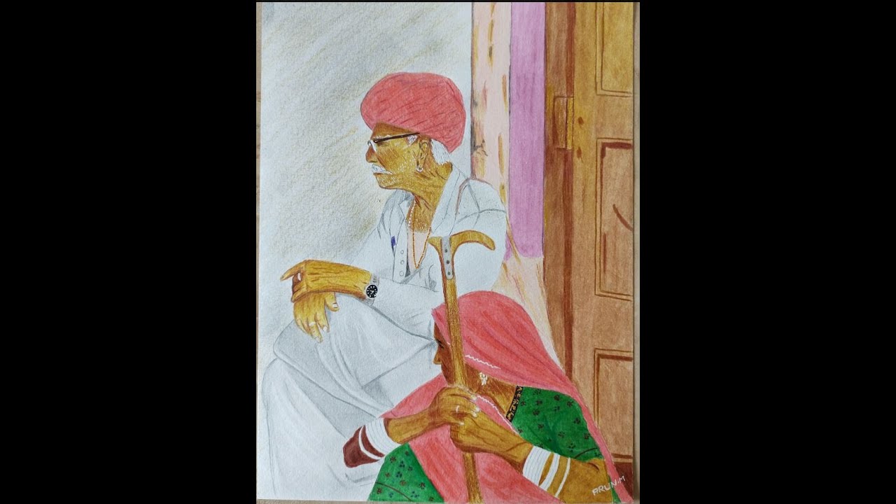 HOW TO DRAW INDIAN CULTURE RAJASTHANI OLD COUPLE DRAWING | TIME LAPSE ...