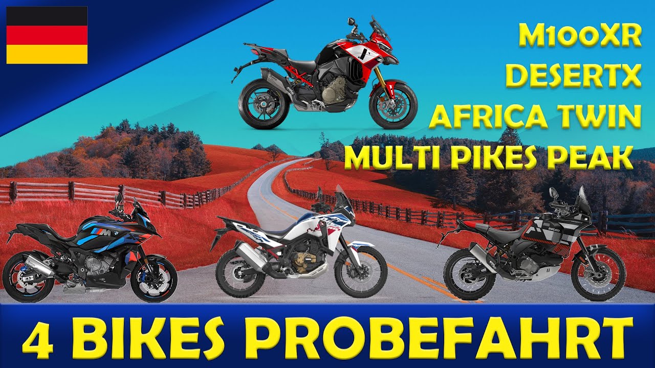 BMW M1000XR, Ducati Multistrada & DesertX, Honda Africa Twin: 4 Bikes Probefahrt - YouTube