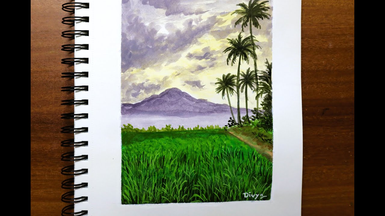 How to Paint A Rice Field for Beginners | Grassland Painting | Nature ...