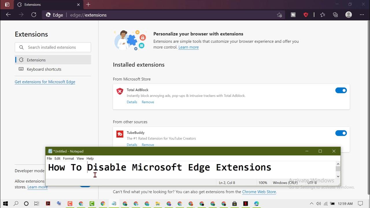 How To Disable Microsoft Edge Extensions - YouTube