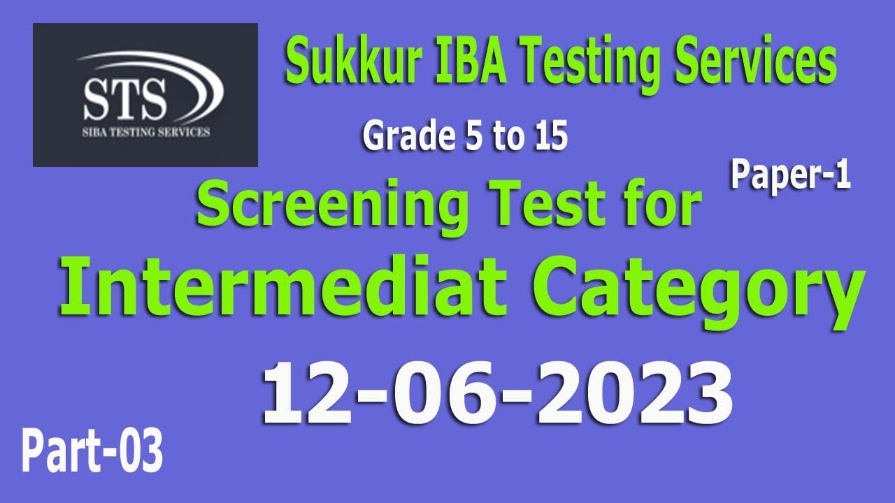 STS : IBA 12-06-2023 : Grade 5 to 15 : Intermediate Category paper ...