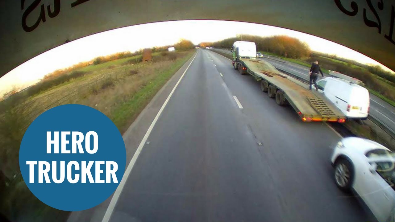 Heroic lorry driver saves life of sick motorist - YouTube