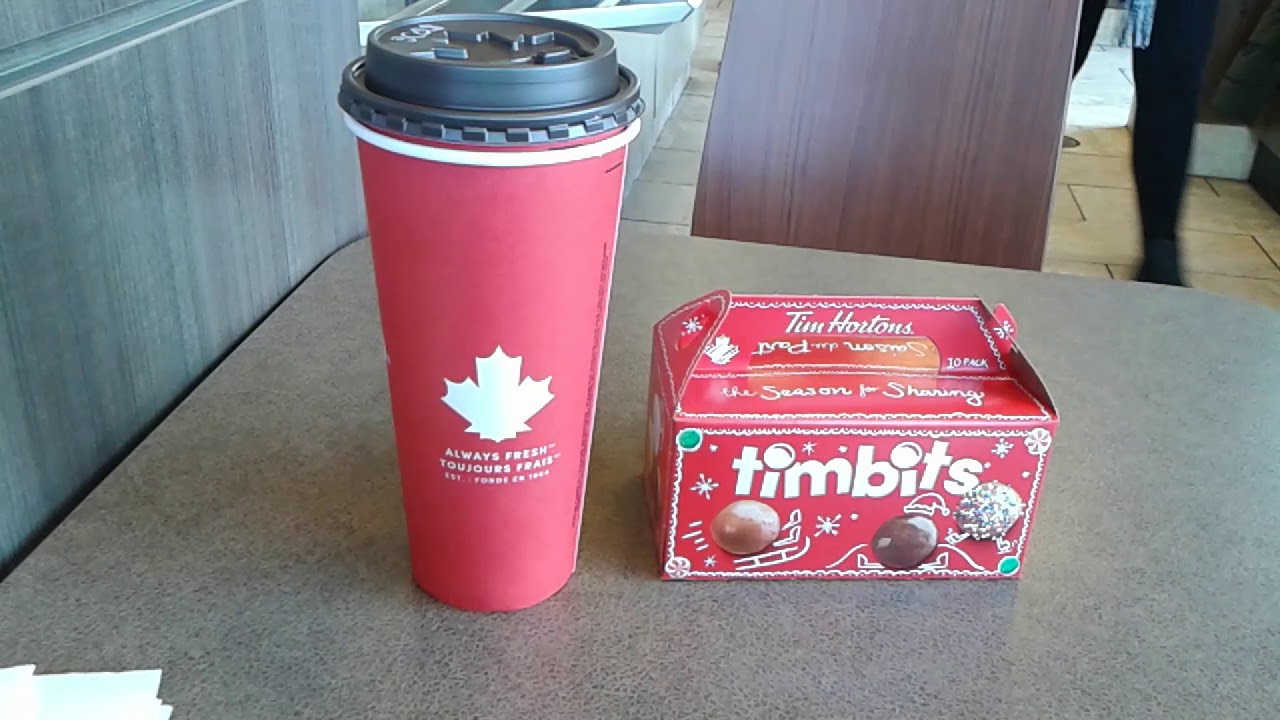 Timbits and coffee at Tim Horton's Restaurant - YouTube