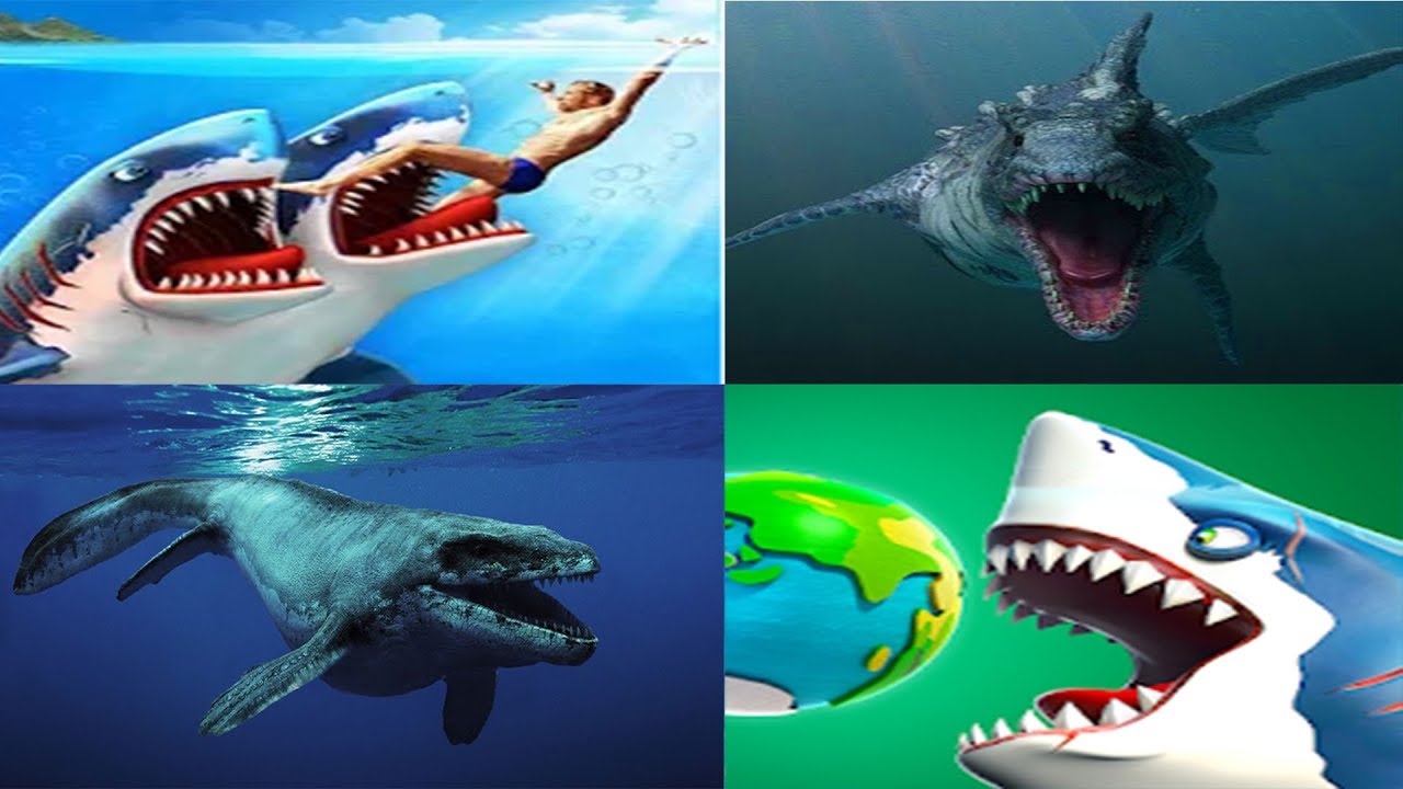 Hungry Shark World ALL SHARKS IN REAL LIFE VS Double Head Shark Attack ...