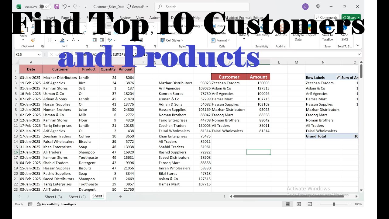 How to Find Top 10 Customers and Products in Excel | Formula & Pivot ...