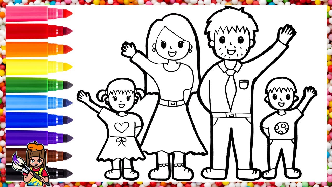 Drawing And Coloring A Family 👨‍👩‍👧‍👦🌈 Drawings For Kids - YouTube