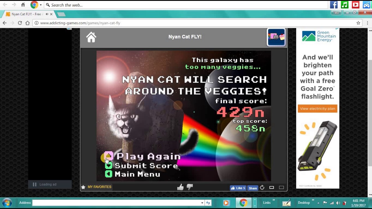 Playing, ''Nyan Cat FLY!!!'' on Addicting Games - YouTube