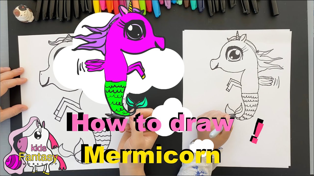 How to draw a cute Mermicorn! #drawing #artlesson #mermicorn #cartoon # ...