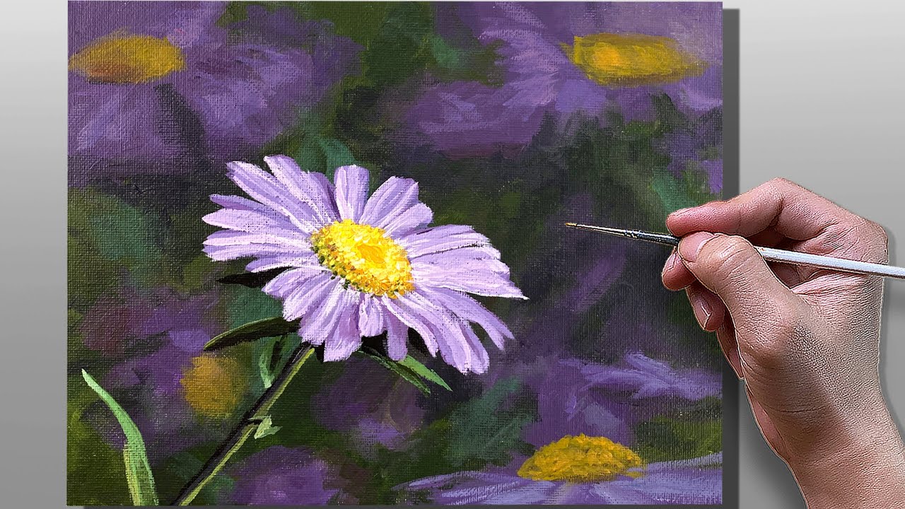 Acrylic Painting Purple Aster Flower / Correa Art - YouTube