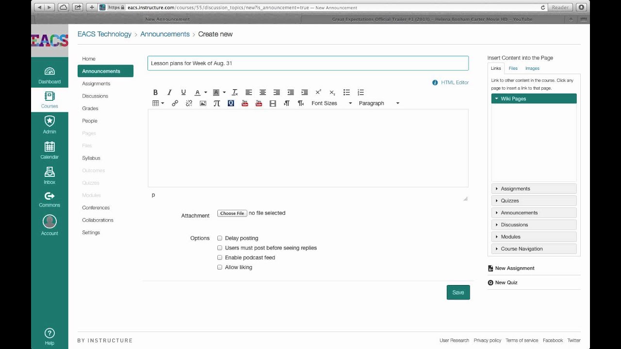 EACS Canvas Announcements Tutorial 8.10.15 - YouTube