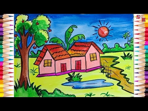 How to draw Scenery | Poster Color | Easy & Simple Drawing & Coloring ...