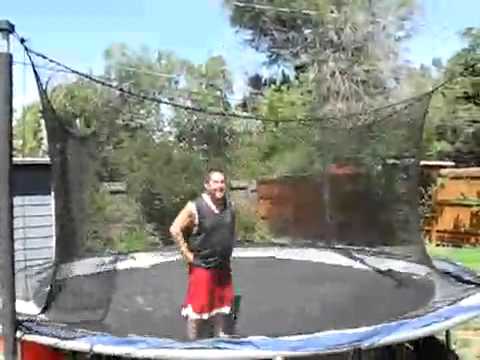 Fat man breaks trampoline - YouTube