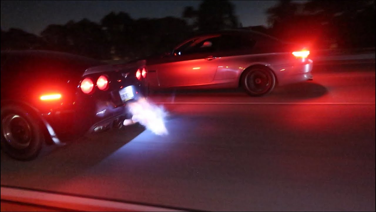 Corvette ZR1 Shoots Flames (700hp Roll Night) #corvette #hellcat # ...