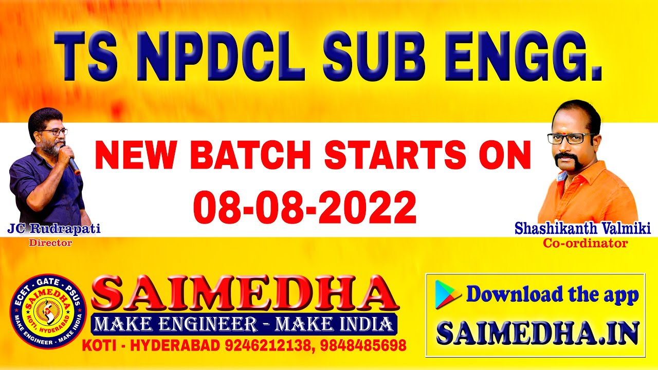 SUB ENGG NEW BATCH FOR TS NPDCL|| SAIMDHA KOTI - YouTube
