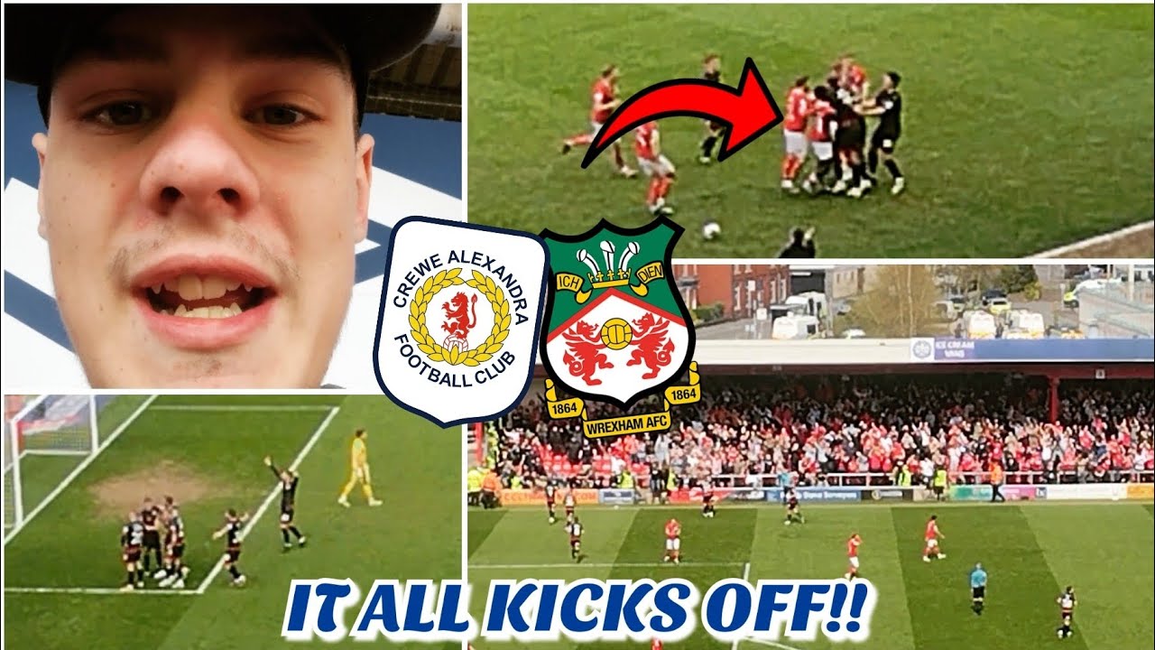IT ALL KICKS OFF, RED CARD + BIG TACKLES | Crewe vs Wrexham - YouTube