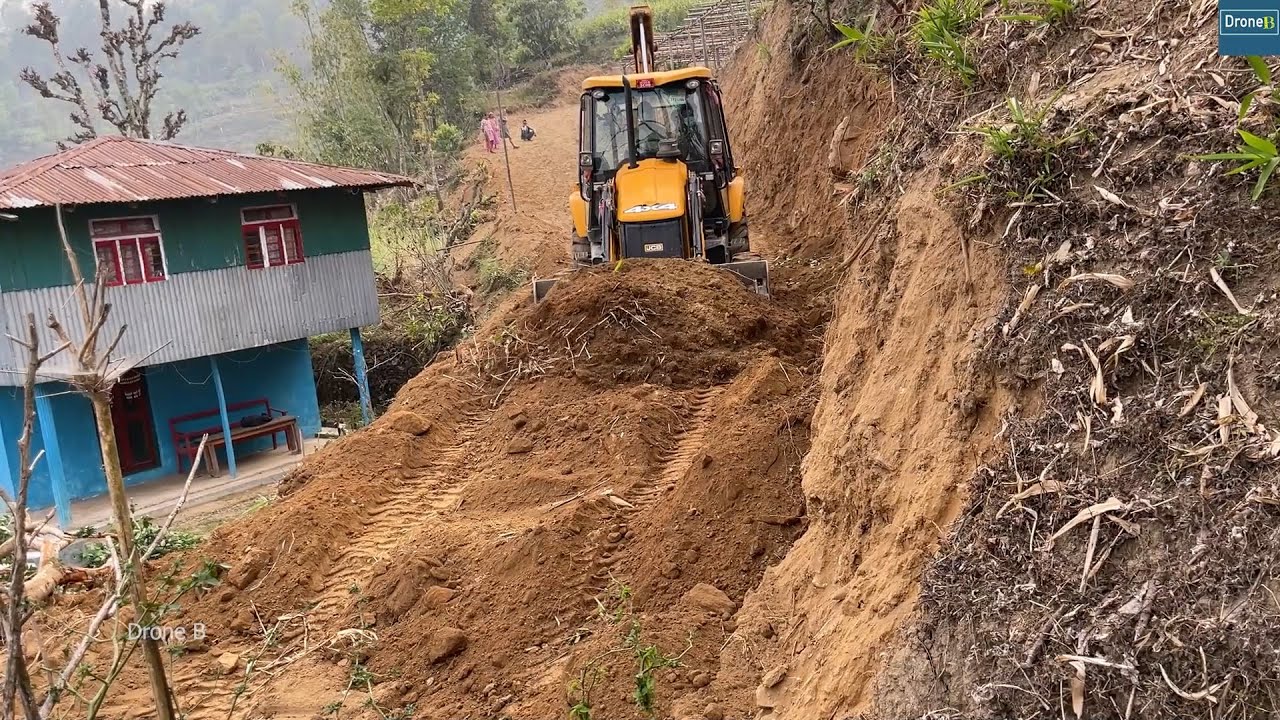Remote Mountain Village Road Work with Mountain Villagers and JCB ...
