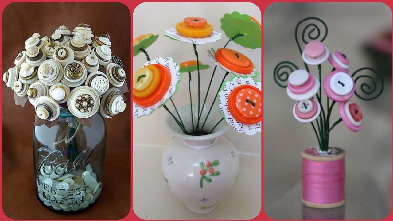 handmade button Flowers || Button Craft ideas for Home decoration - YouTube