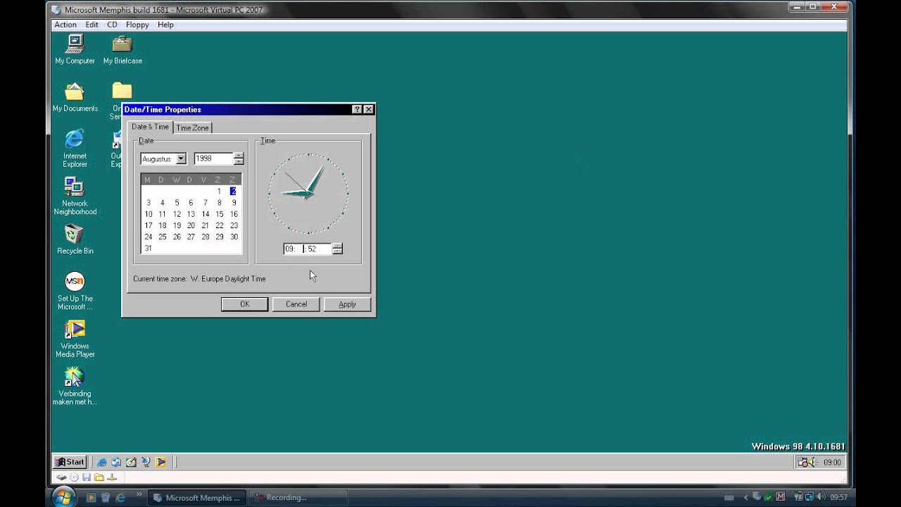 Memphis (Windows 98 Beta 3) build 1681 in Microsoft Virtual pc 2007 ...