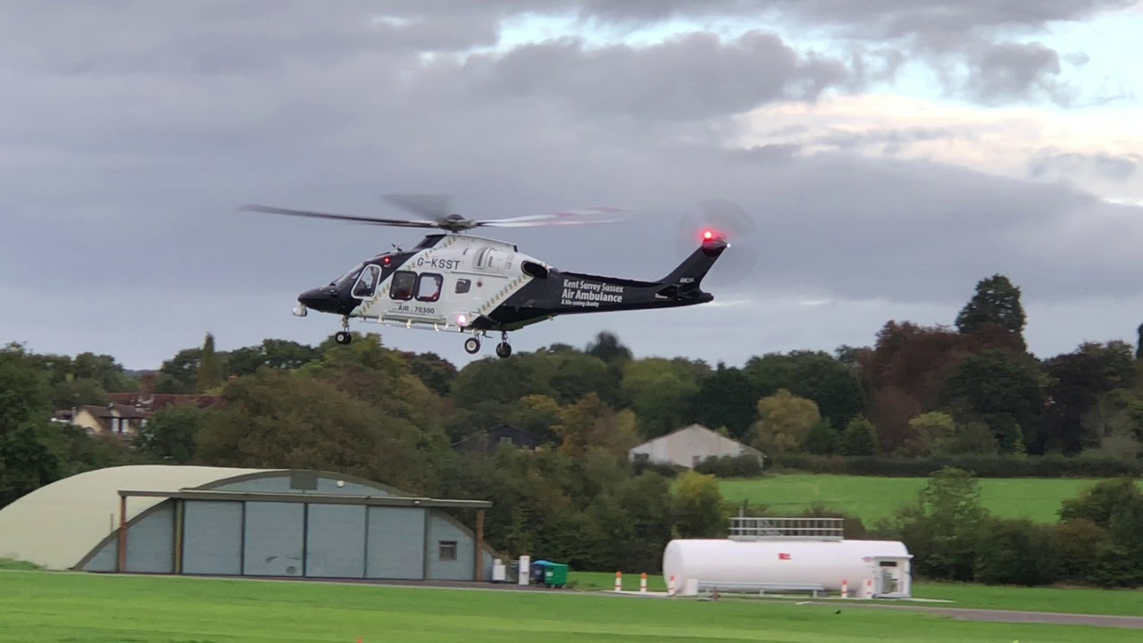 **G-KSST** AW169 KSS Air Ambulance Arriving into Redhill - YouTube