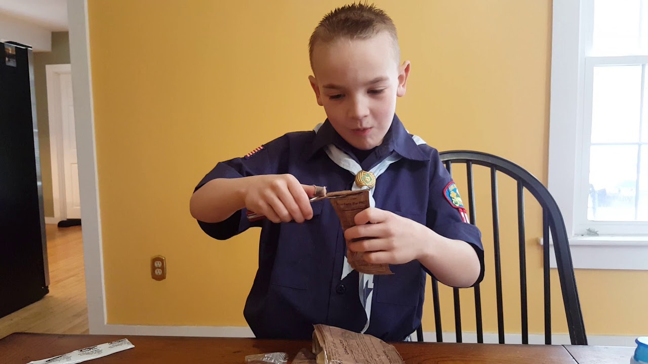 9 Year Old Cub Scout Tries United States M.R.E. - Meal Ready To Eat ...