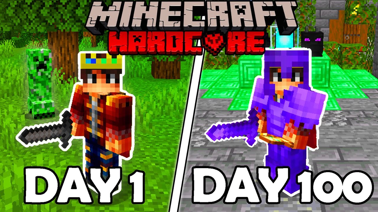 I Survived for 100 Days in HARDCORE Minecraft - YouTube