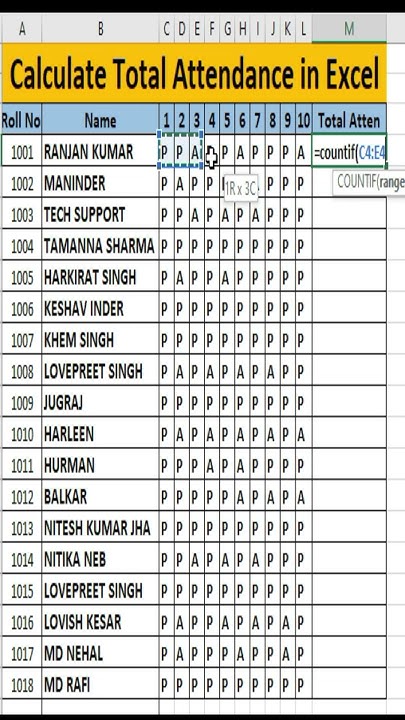 Calculate Total Attendance in Excel. #newexcel #exceltech - YouTube