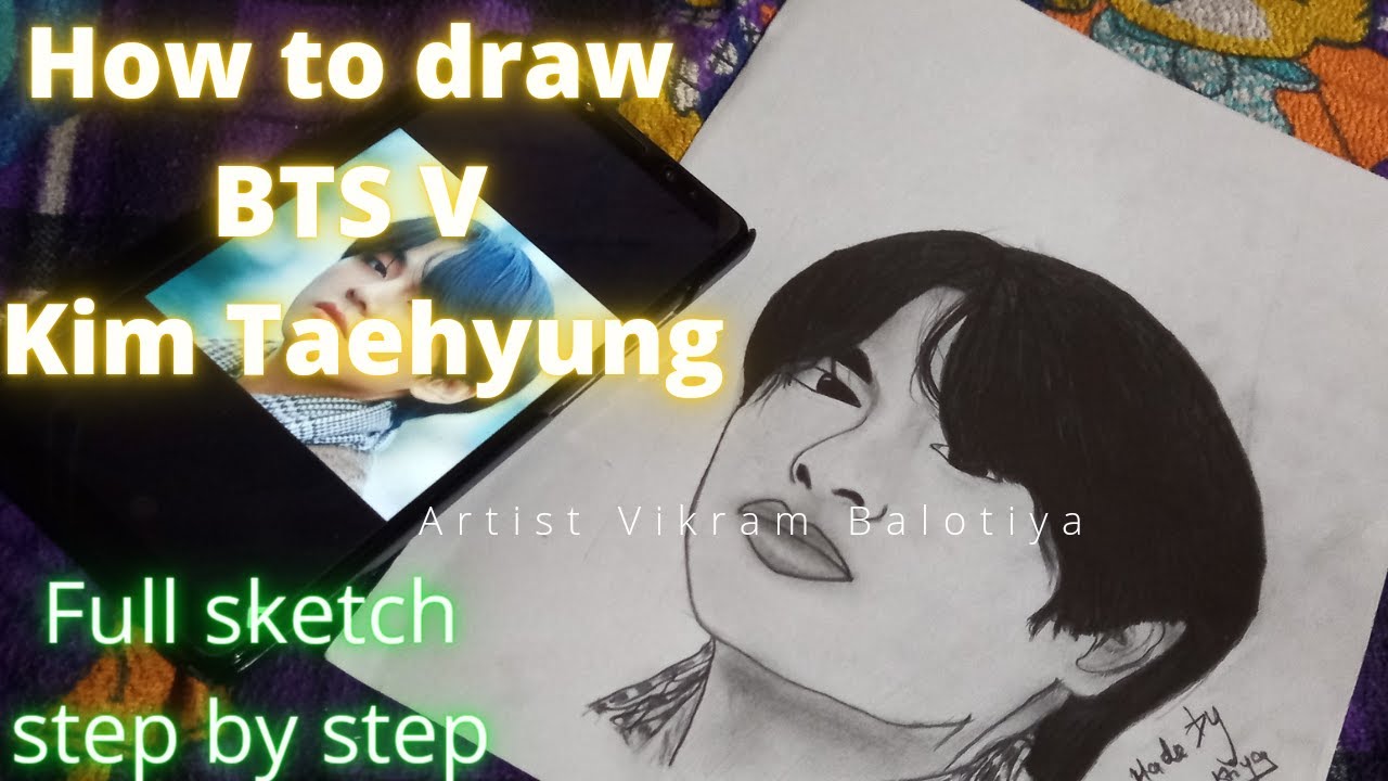 How to draw BTS V drawing Step by Step sketch tutorial -part 2 /pencil ...