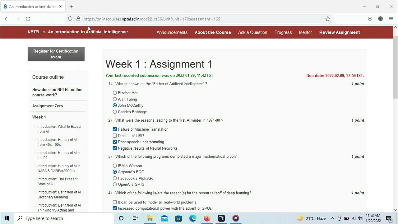 An Introduction to Artificial Intelligence NPTEL SWAYAM Course Week 1 ...