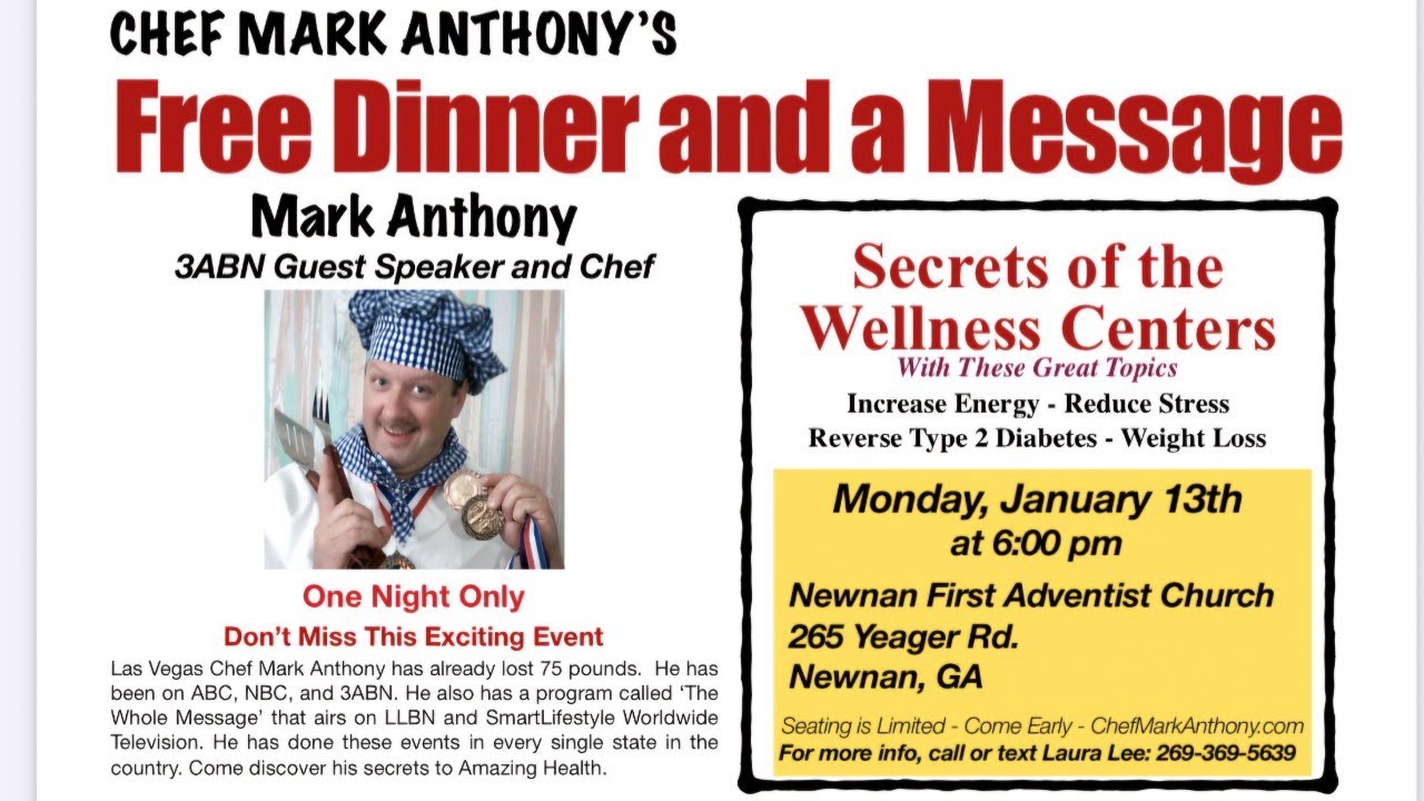 "Free Dinner and a Message", Chef Mark Anthony, January 13, 2025 @ 6PM ...