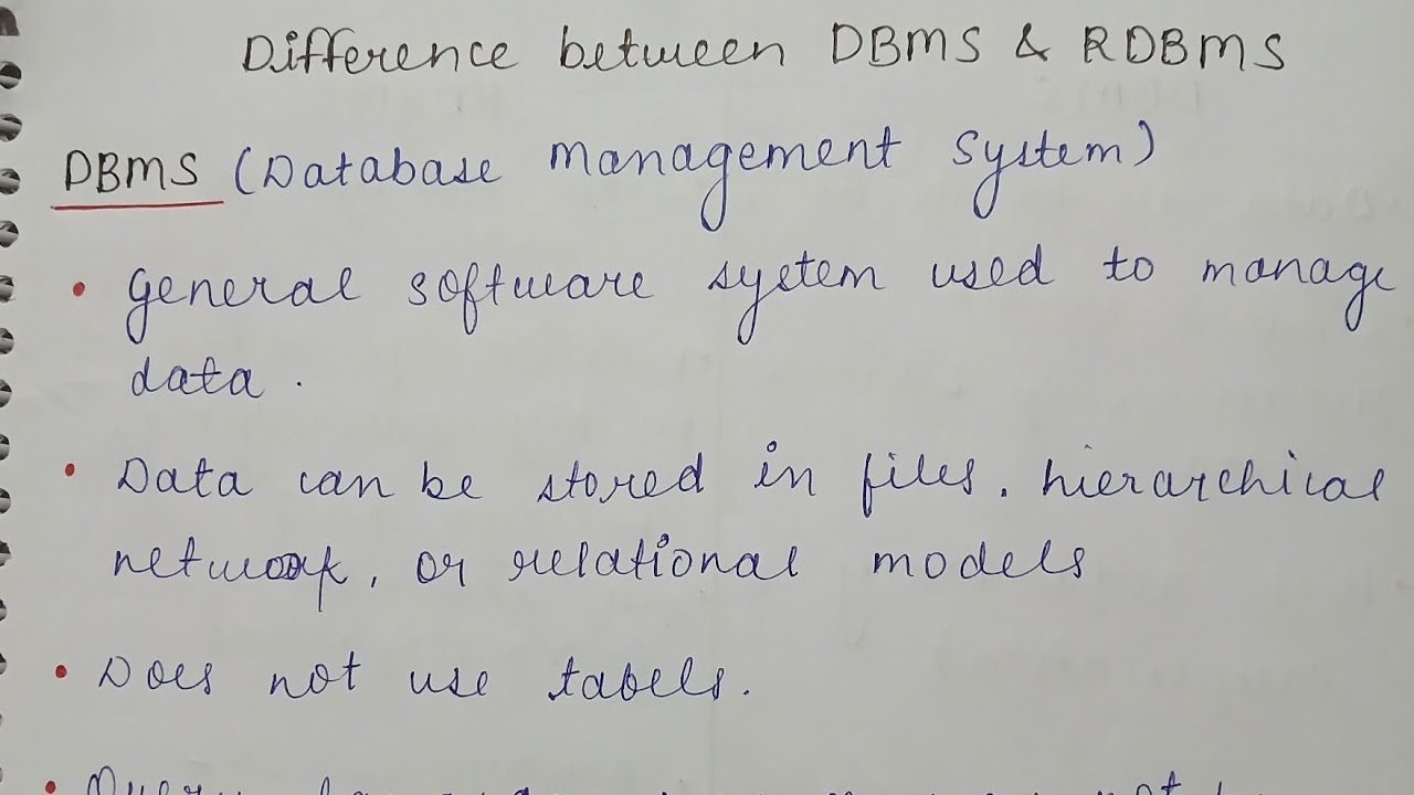 Difference between DBMS & RDBMS | DBMS | Unit-1 | Part-6 | Explained in Hindi - YouTube