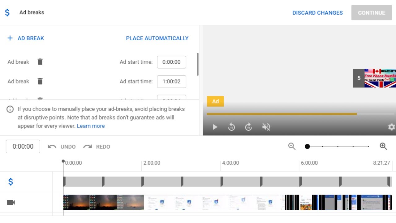 How to using mid roll ads youtube 8 minutes video | youtube video ads ...