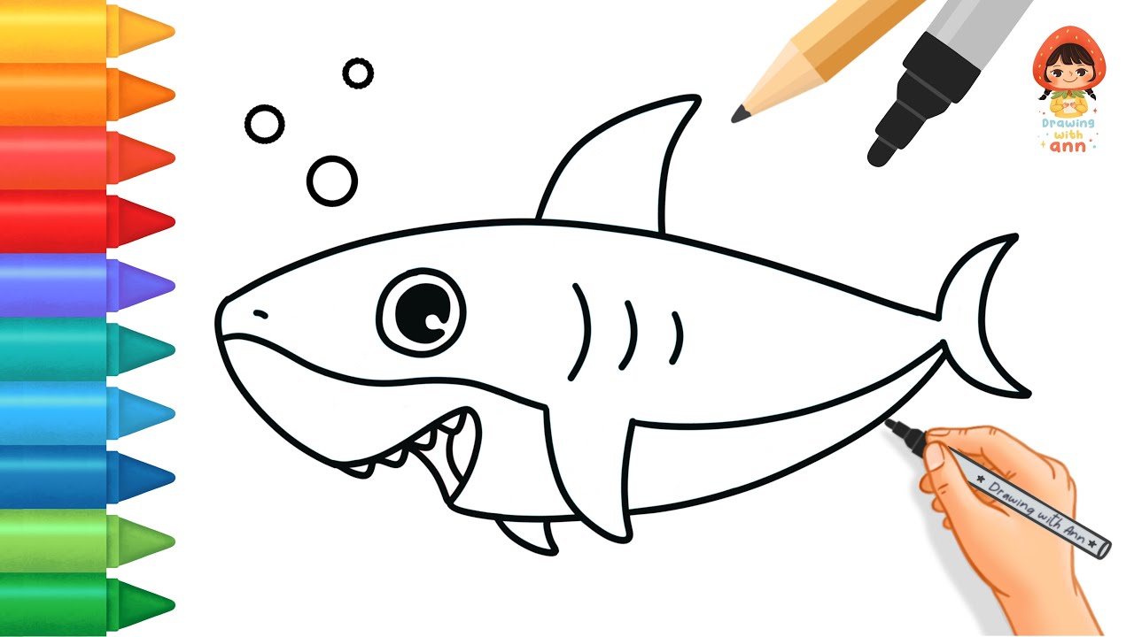 How to Draw a Cute Baby Shark Step by Step Easy Drawing, Coloring and ...
