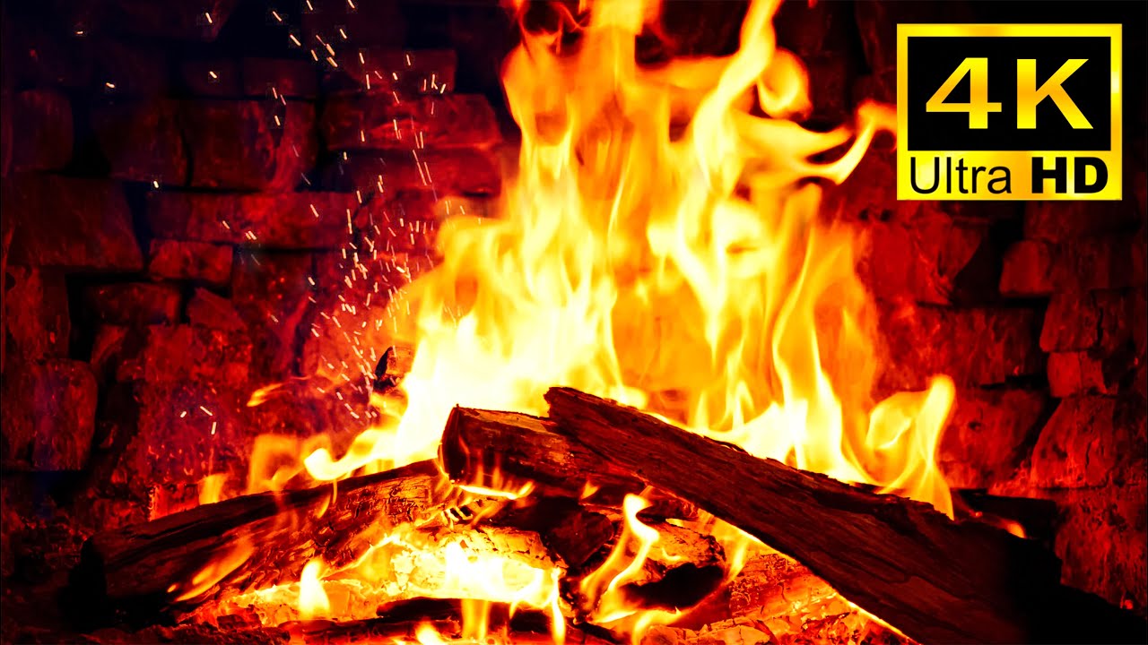 🔥 FIREPLACE 4K Ultra HD. Cozy Fireplace with Burning Logs and Crackling ...