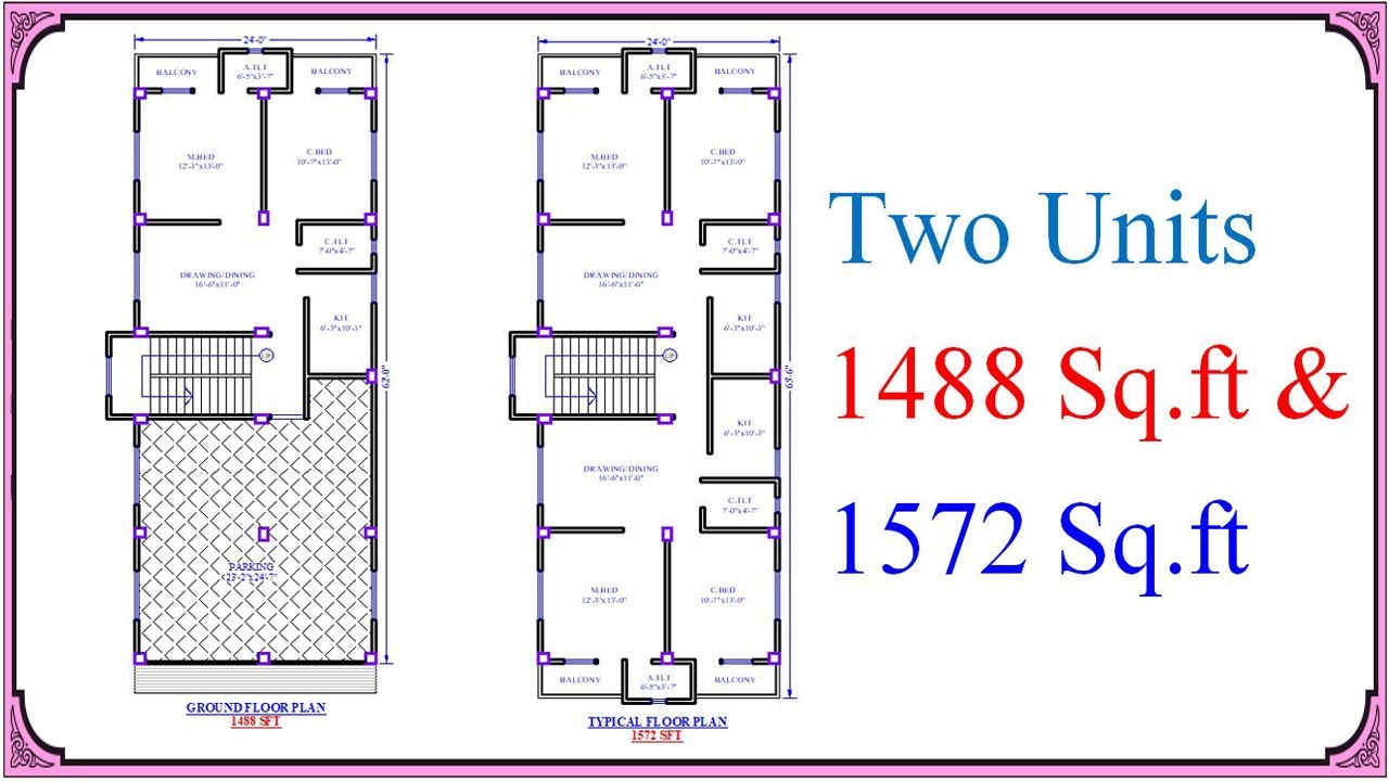 Two Unit House Drawing Two Bedroom per Unit ।। Ground Floor 1488 sq.ft ...