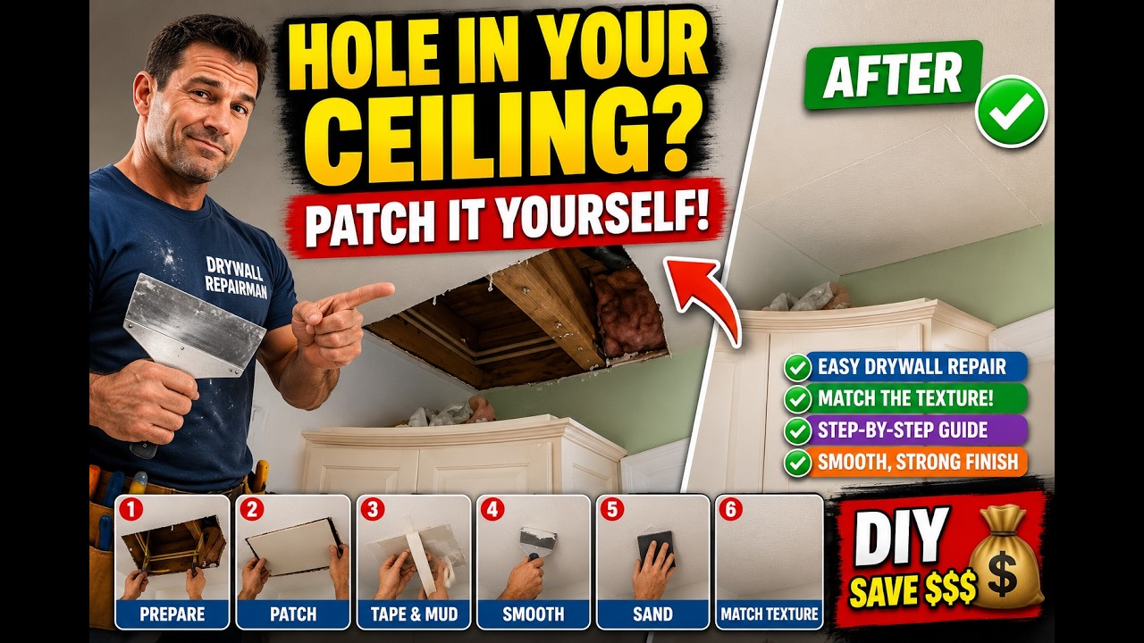simple steps to patch a hole in your kitchen ceiling, right above the ...