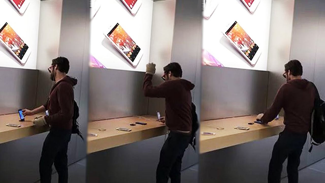 iPhones Smashed Inside Apple Store By French Guy - YouTube