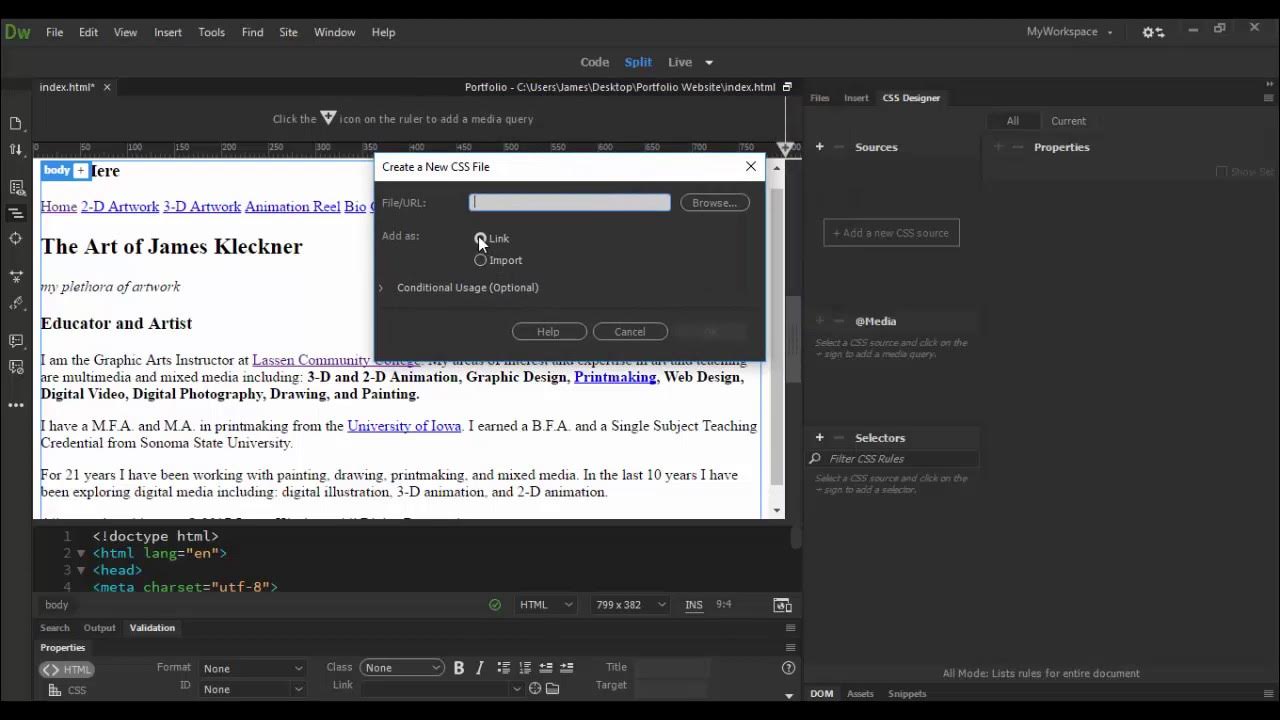 Adobe Dreamweaver CC Creating a CSS File - YouTube