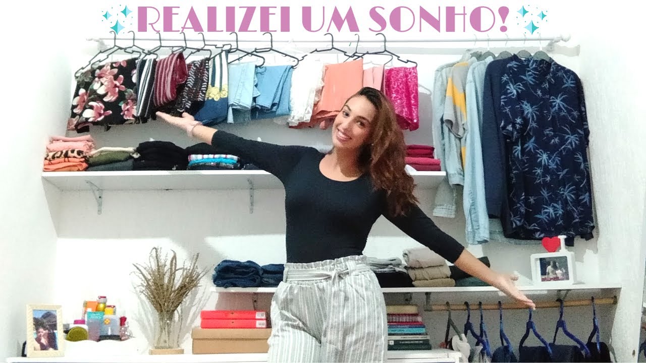 FIZEMOS UM CLOSET COM VARÃO DE CORTINA| PRATELEIRAS COM PORTA DE GUARDA ...