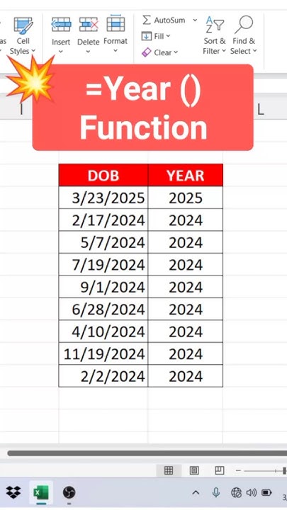 year function in excel | excel year formula #excel #exceltips #year #ytshorts #viralvideo - YouTube