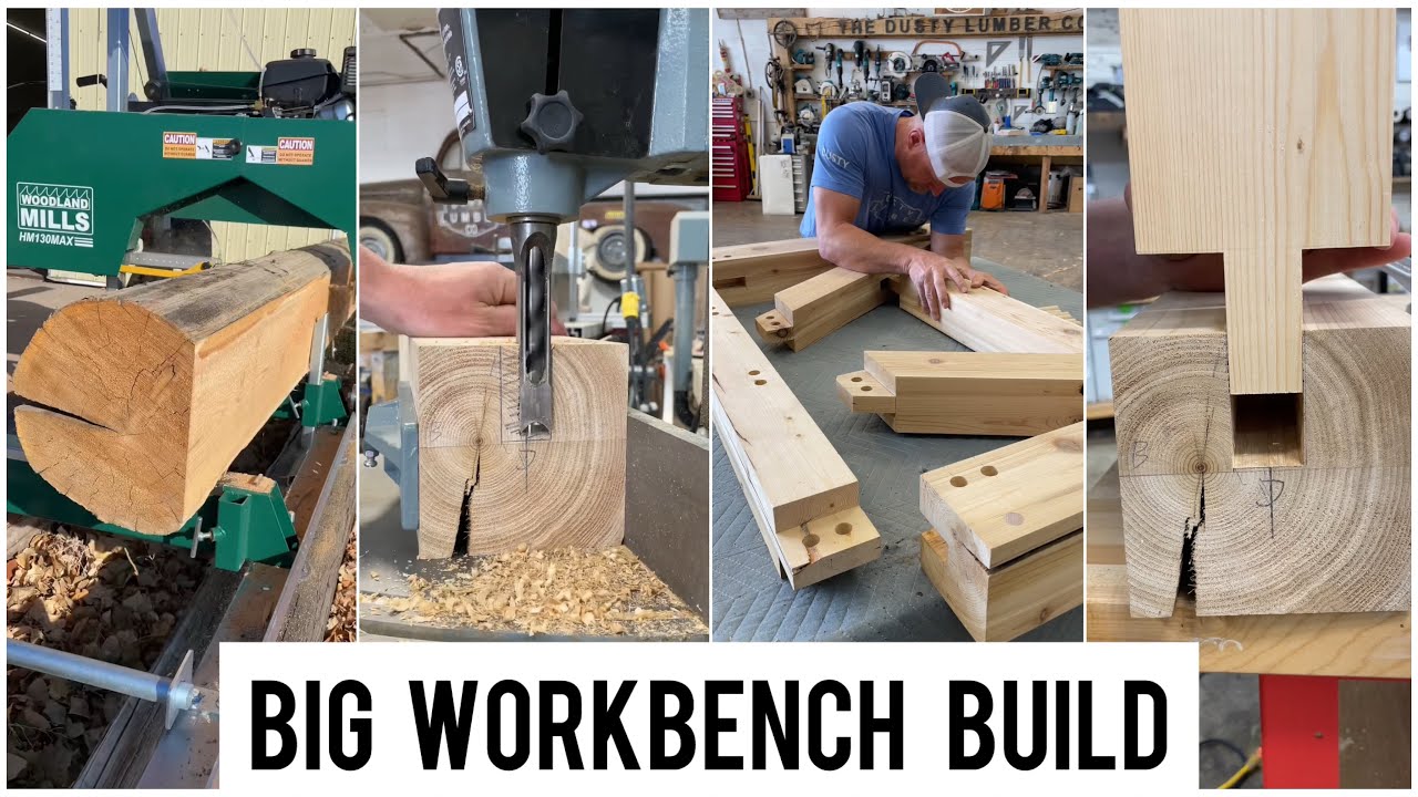 Building a big woodwork workbench - YouTube